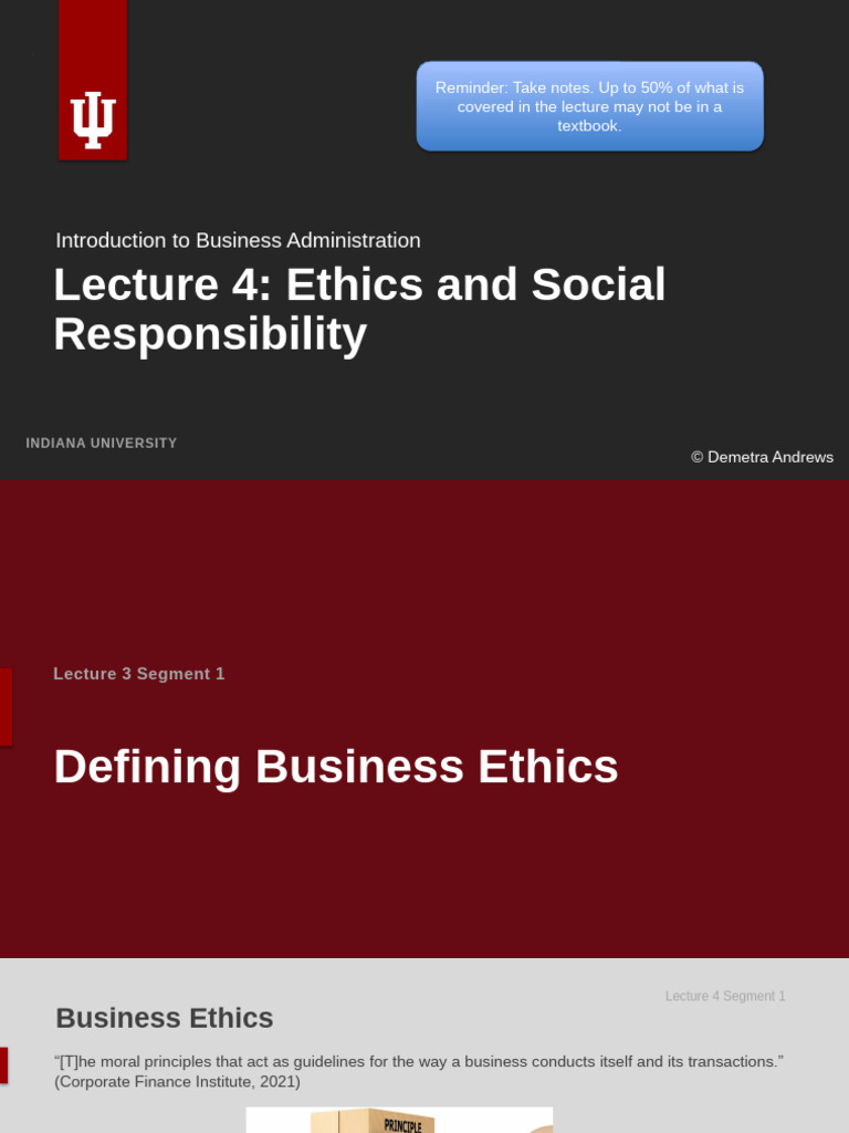 Intro To Business Admin Chapter 4 Ethics and Corporate Social Responsibility Student Slides Abbr ...