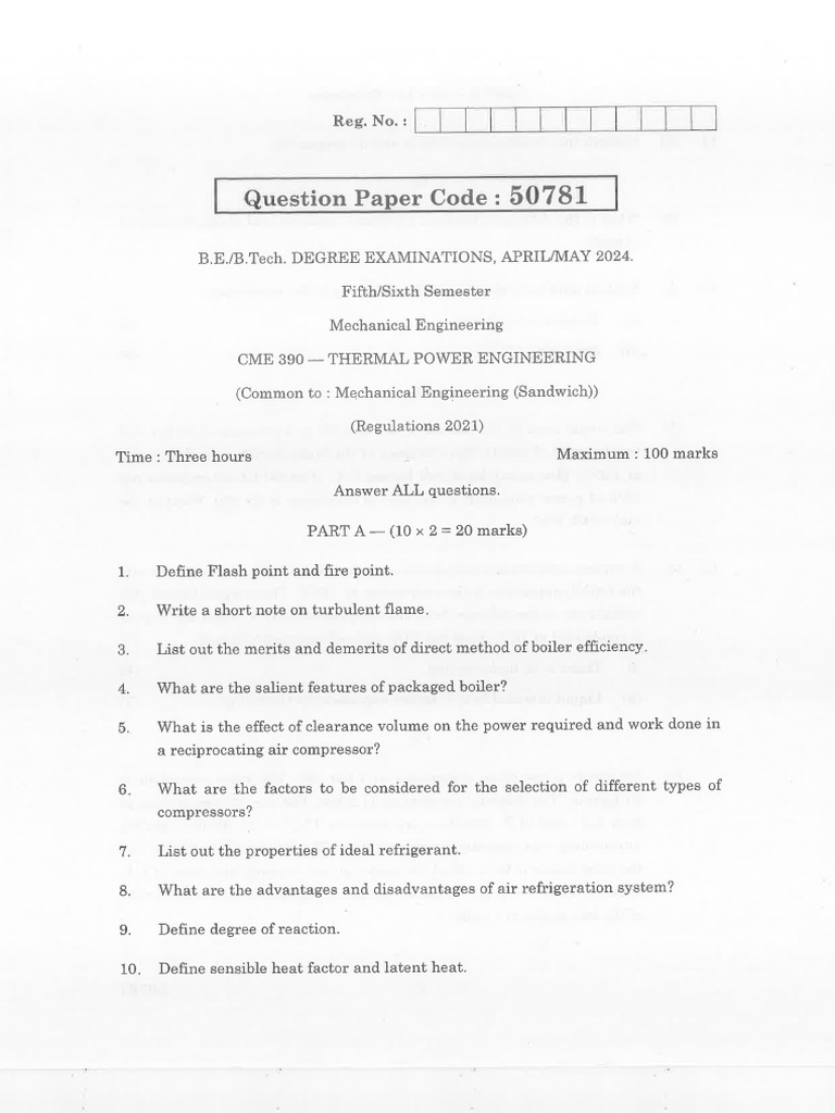 MECH-AM-2024-CME 390-Thermal Power Engineering-838970162-50781 | PDF