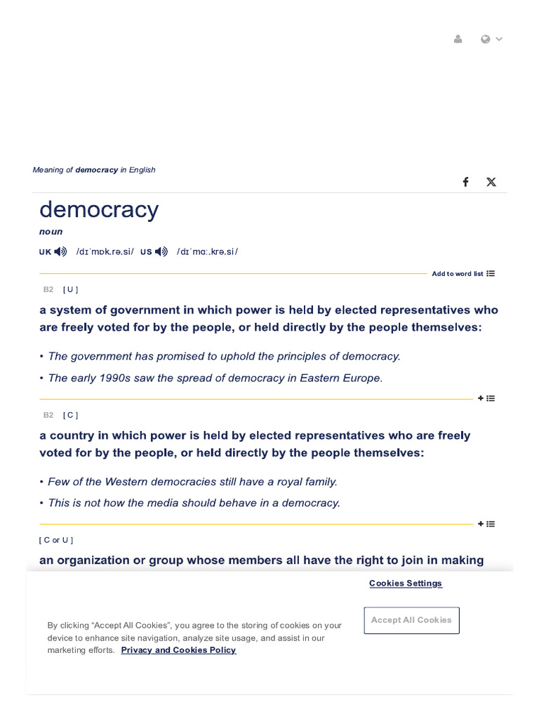 DEMOCRACY - English Meaning - Cambridge Dictionary | PDF
