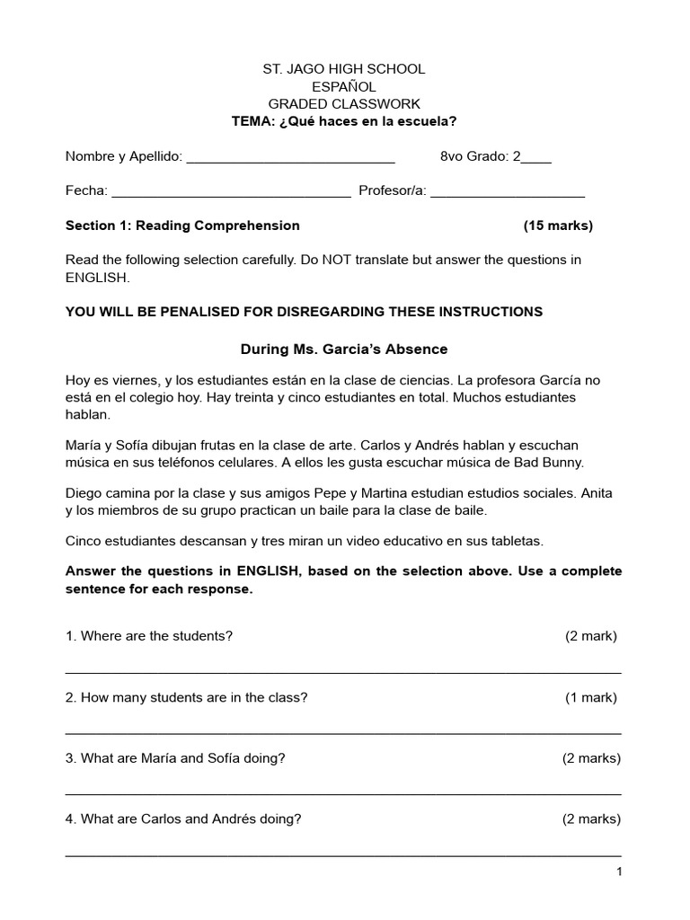 ¿Qué Haces en La Escuela - Suggested Graded Classwork | PDF