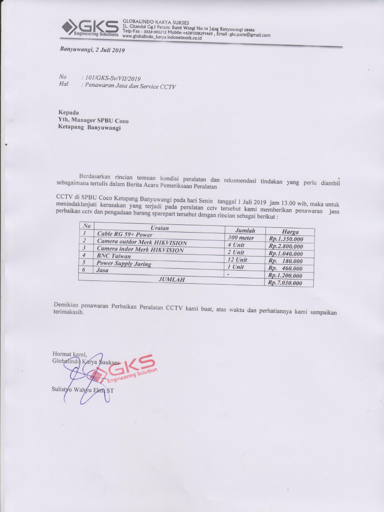 Penawaran Perbaikan CCTV SPBU Coco | PDF