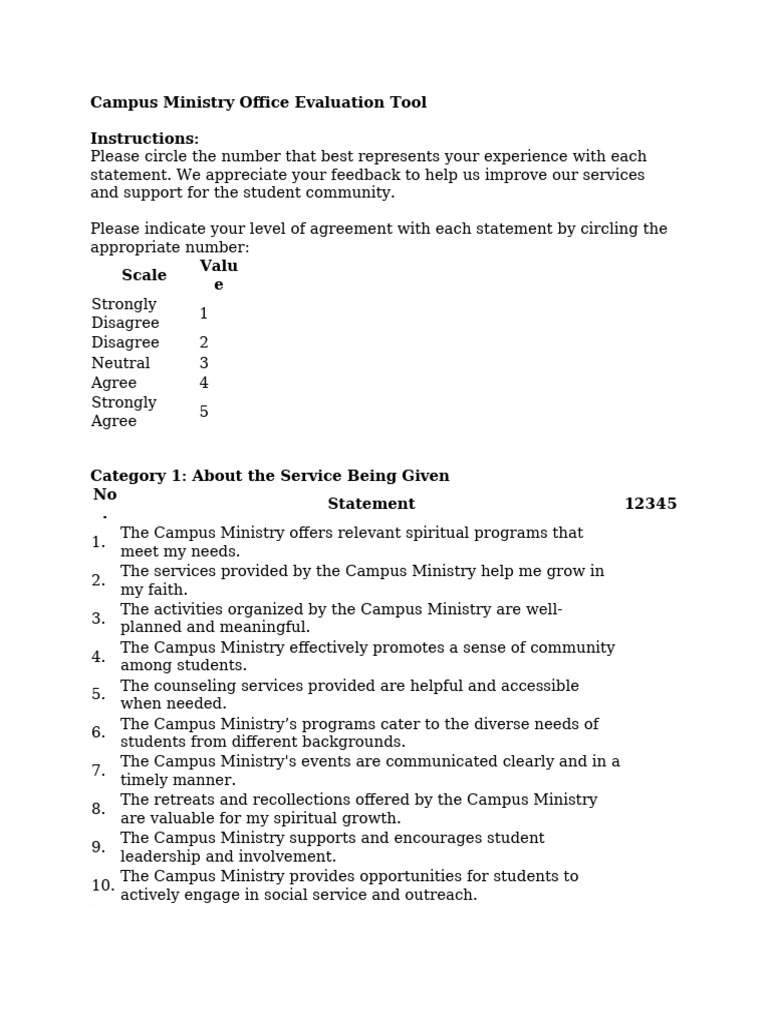 Campus Ministry Evaluation Survey | PDF | Human Communication | Social ...