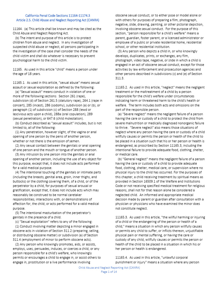 California Penal Code Sections 11164 To 11174.3 | PDF | Child Abuse ...