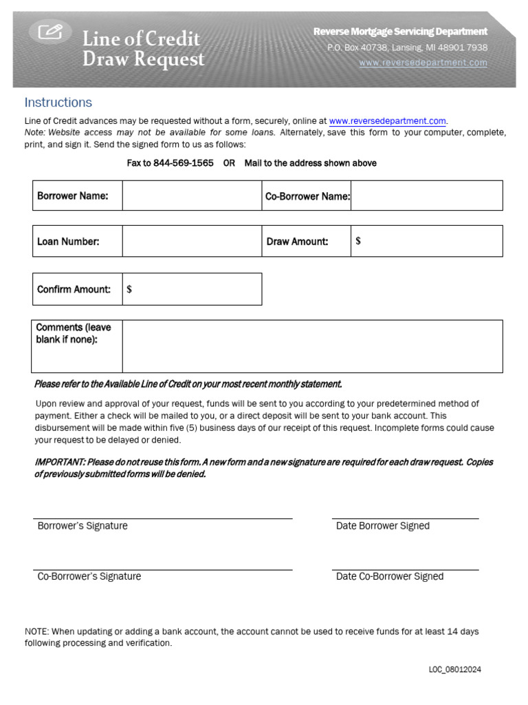 Line of Credit Draw Request | PDF