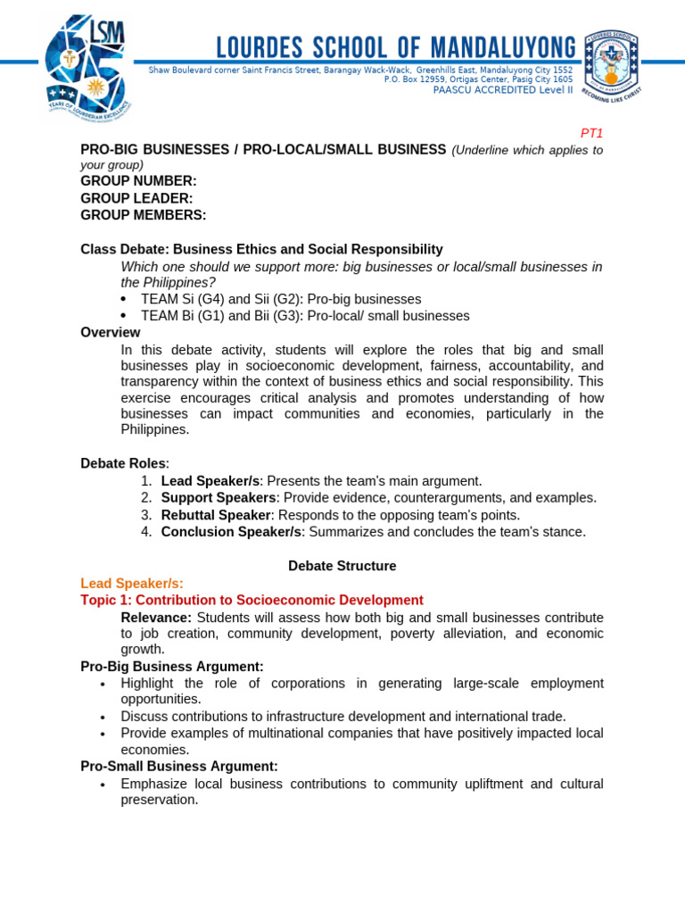 Debate on Big vs Small Businesses | PDF | Corporate Social ...