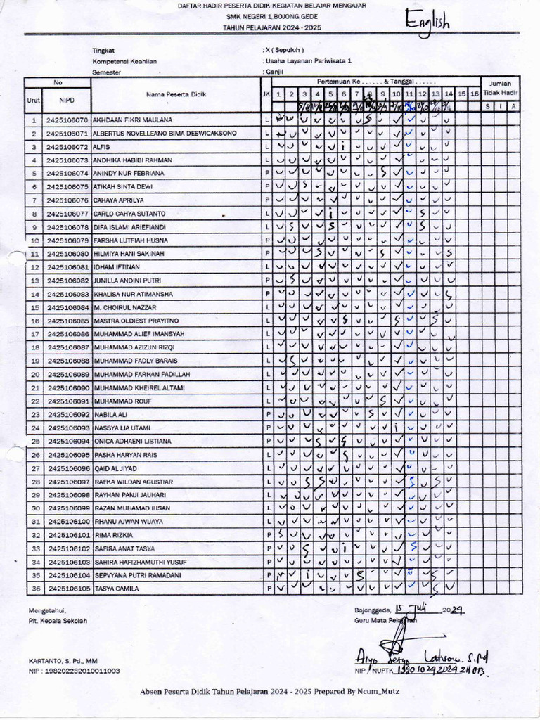 Lembar Presensi X Dan XI | PDF