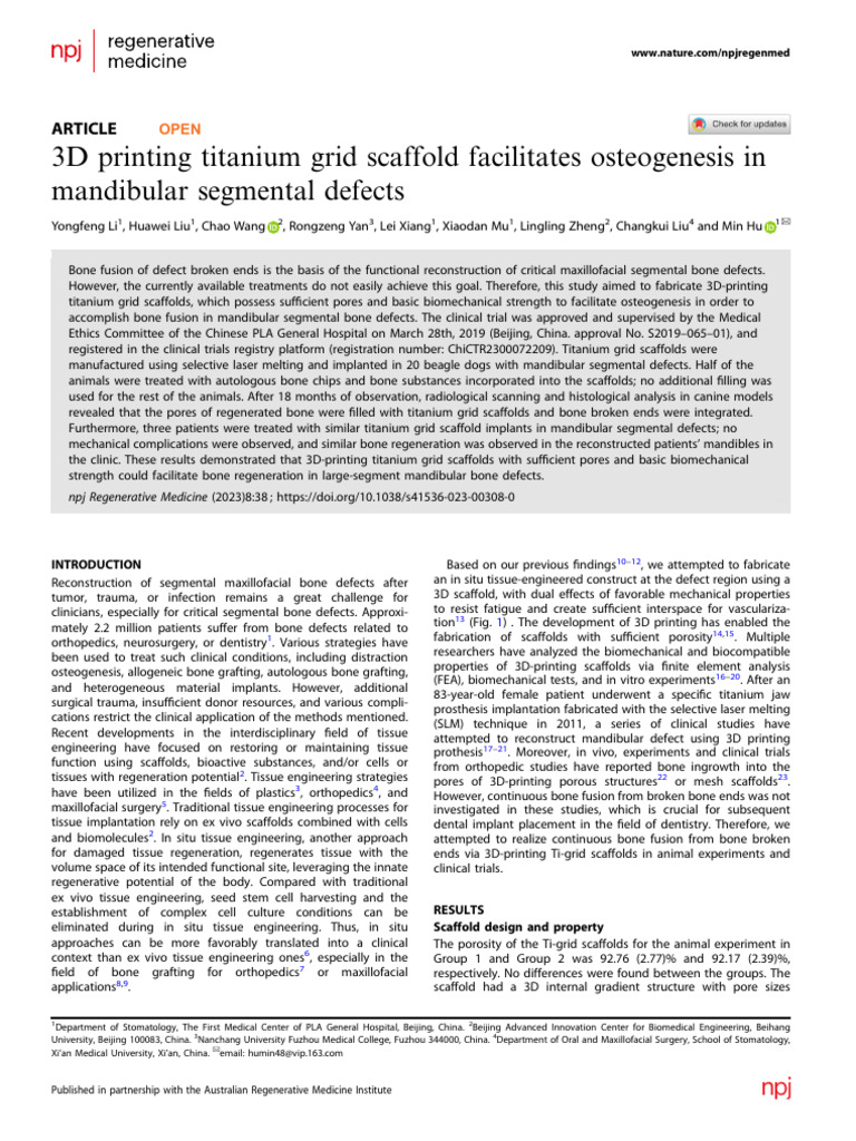 3D Printing Titanium Grid Scaffold Facilitates Osteogenesis in | PDF ...