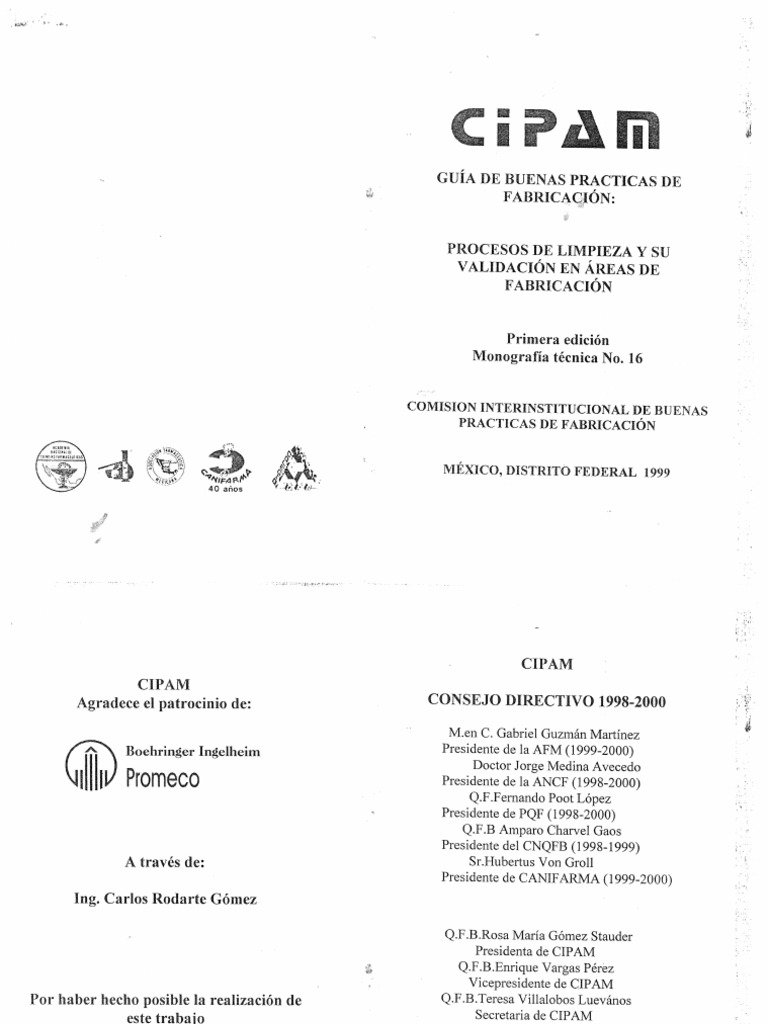 CIPAM No. 16 Procesos de Limpieza y Su Validación en Áreas de Fabricación | PDF