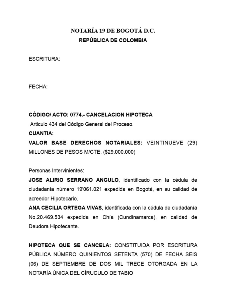 Minuta Escritura Notaria | PDF | Ley común | Derecho Civil (Common Law)