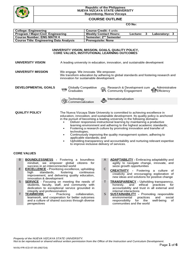 Engineering Data Analysis Course Outline | PDF | Statistics | Engineering