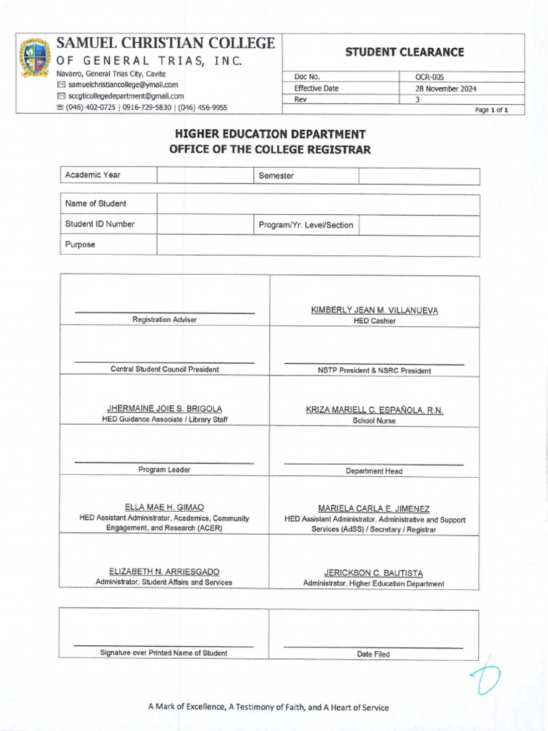 OCR 005 Student Clearance Form 1sem 2024 2025 | PDF
