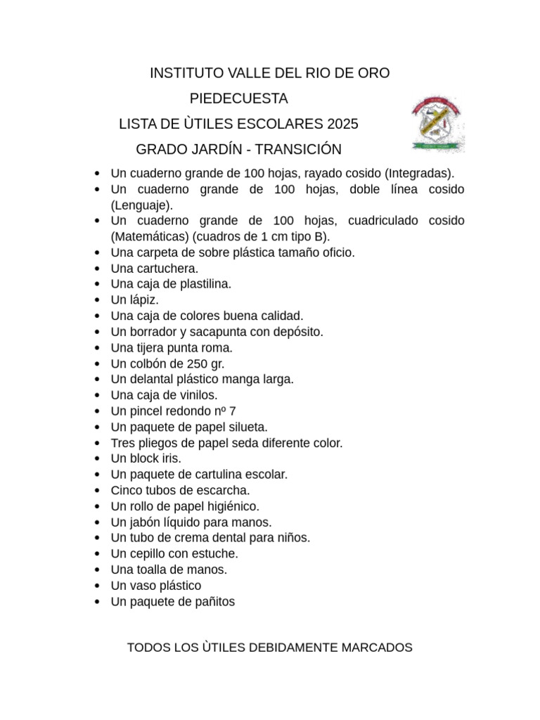 LISTA UTILES PREESCOLAR 2025 | PDF