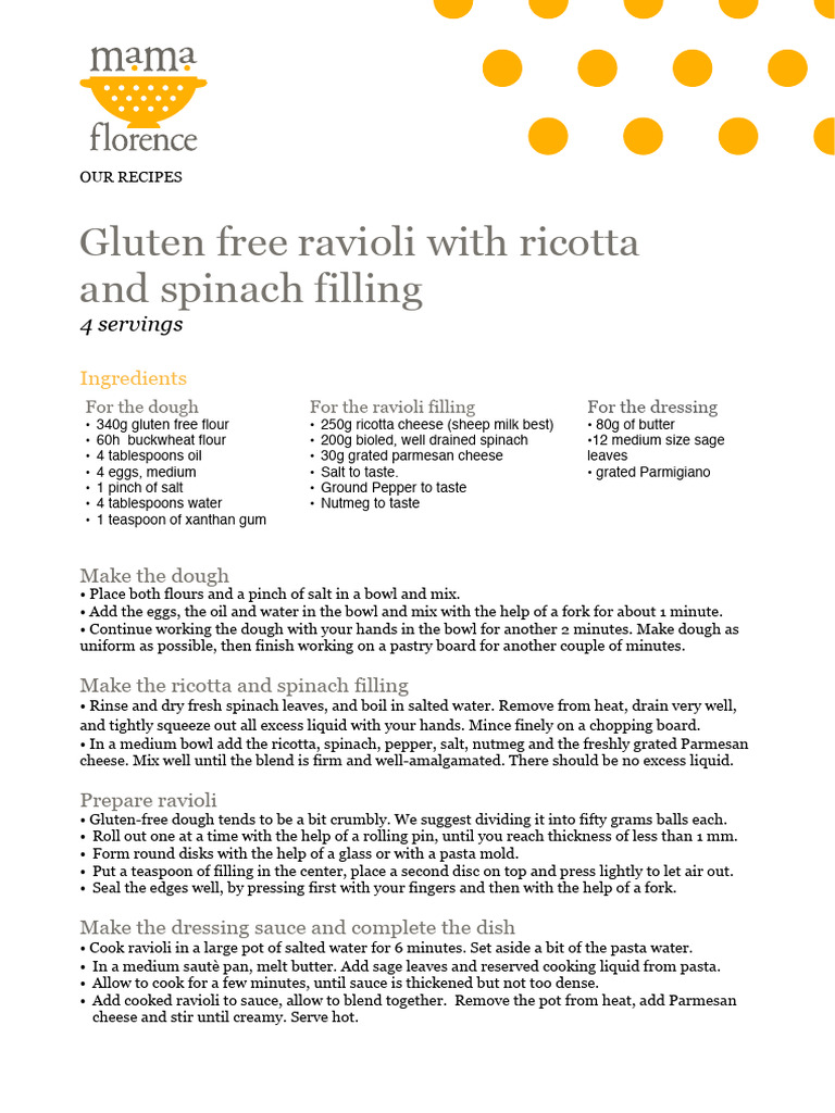 Gluten Free Ravioli Ricotta Spinach 06112023 Vanessa - Pages | PDF