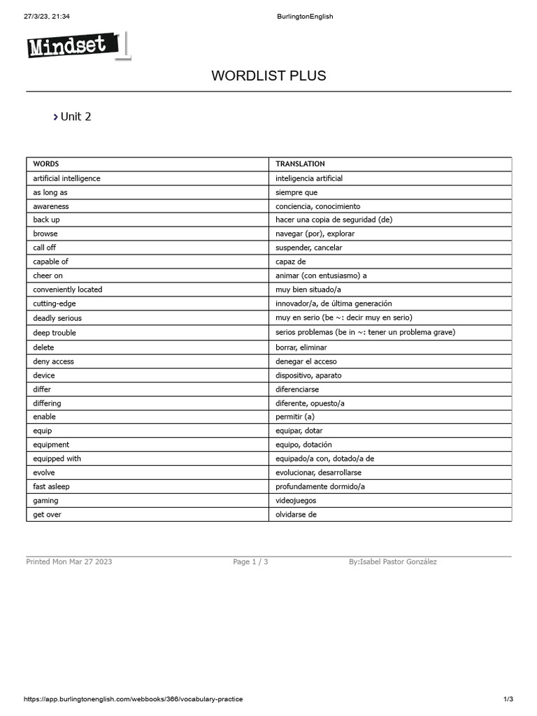 Wordlist Plus: Unit 2 | PDF