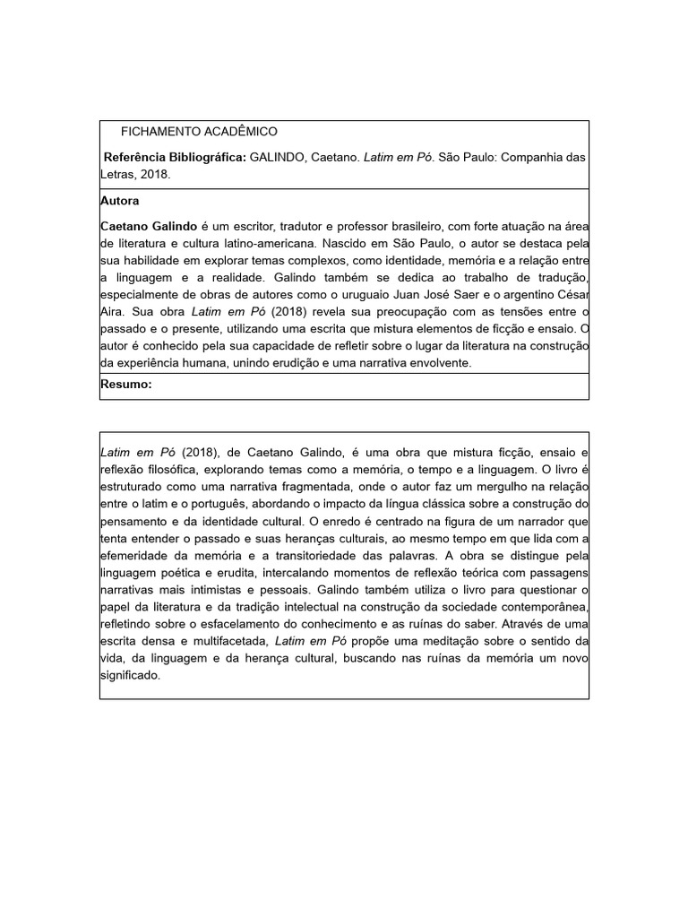 Fichamento Acadêmico Atividade | PDF | Narrativa | Autor