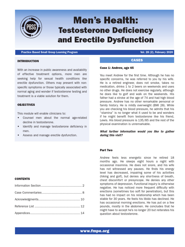 Men's Health Testosterone Deficiency and Erectile Dysfunction February ...