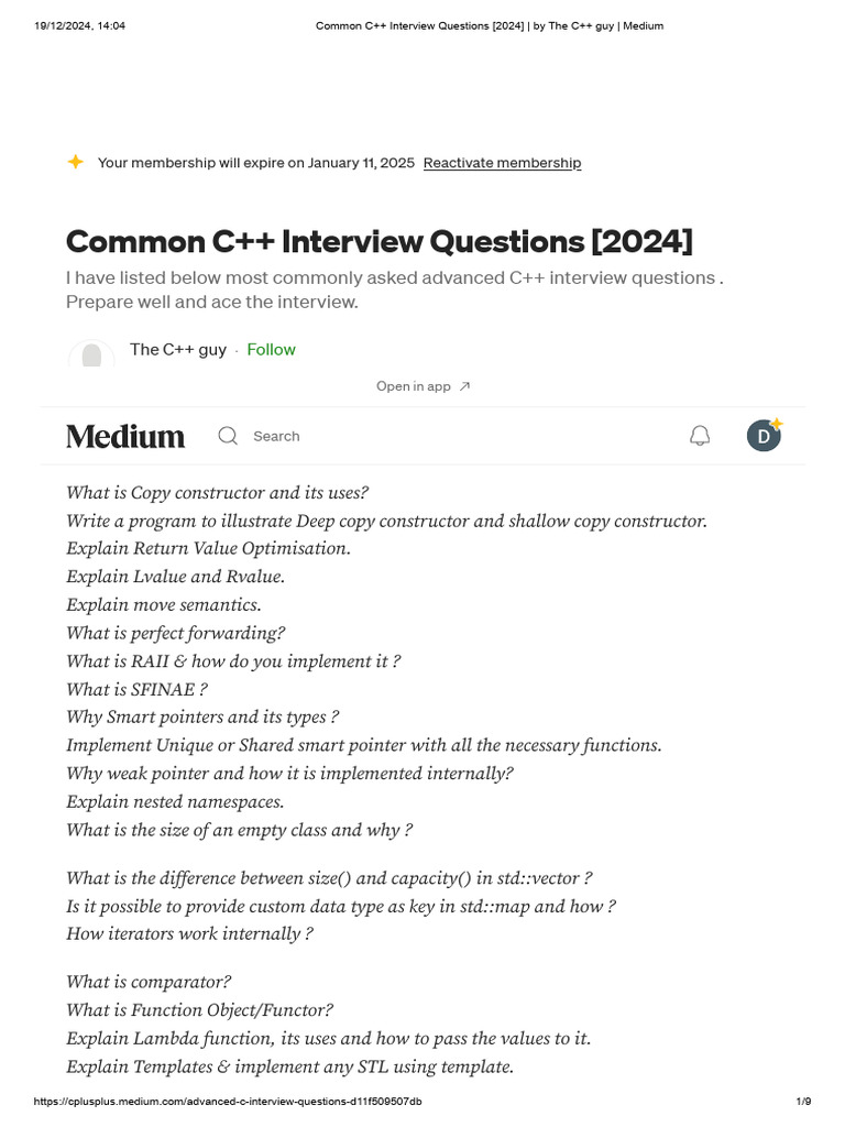 Common C++ Interview Questions [2024] _ by The C++ guy _ Medium | PDF ...
