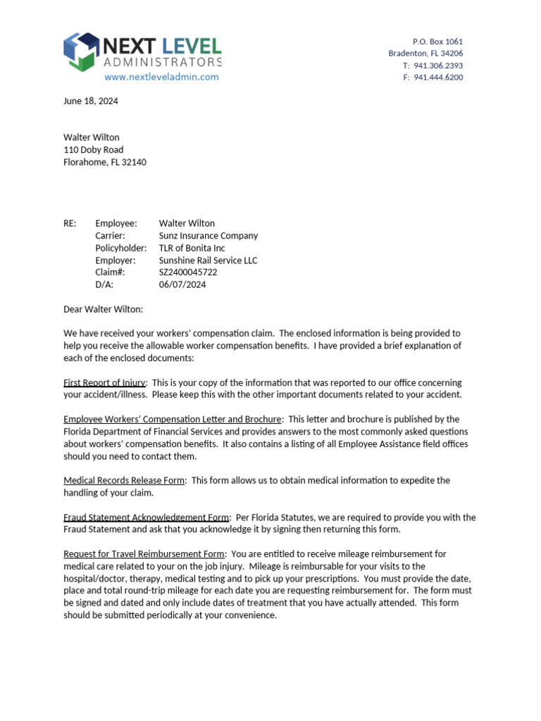 FL New Loss Letter To Employee (132290001326656) | PDF | Workers ...