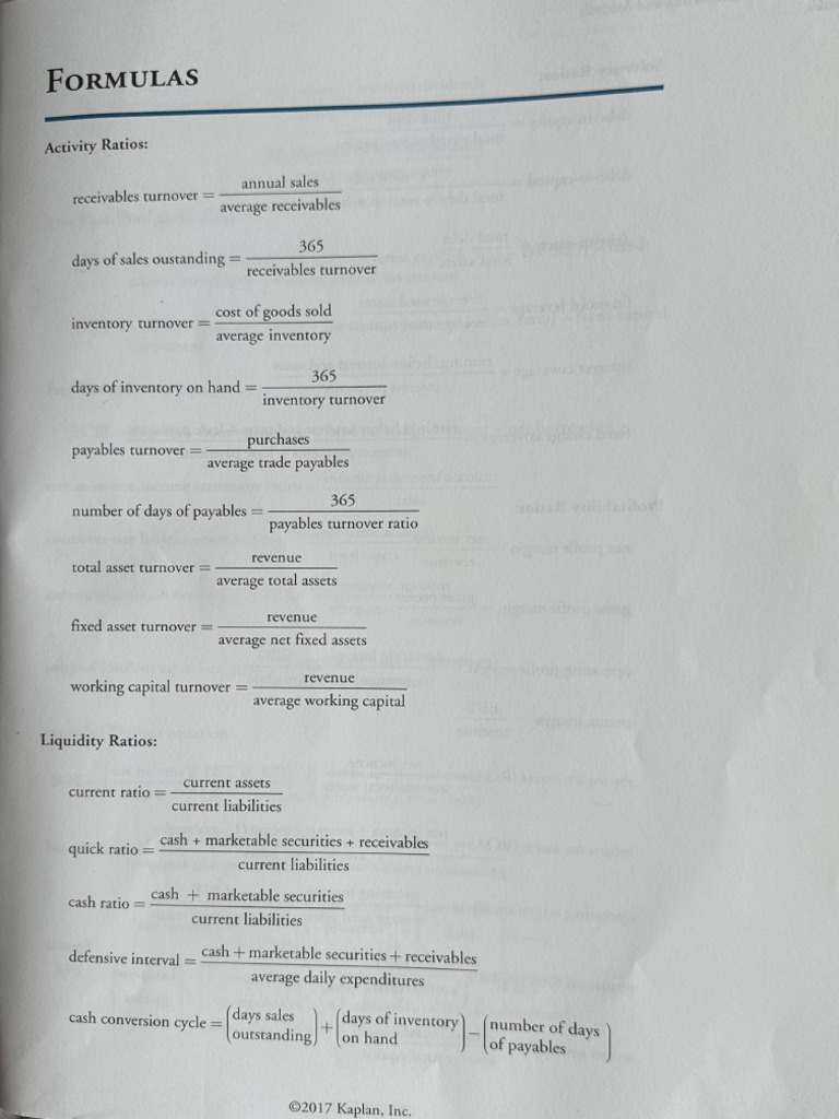 Formulas Ratios | PDF
