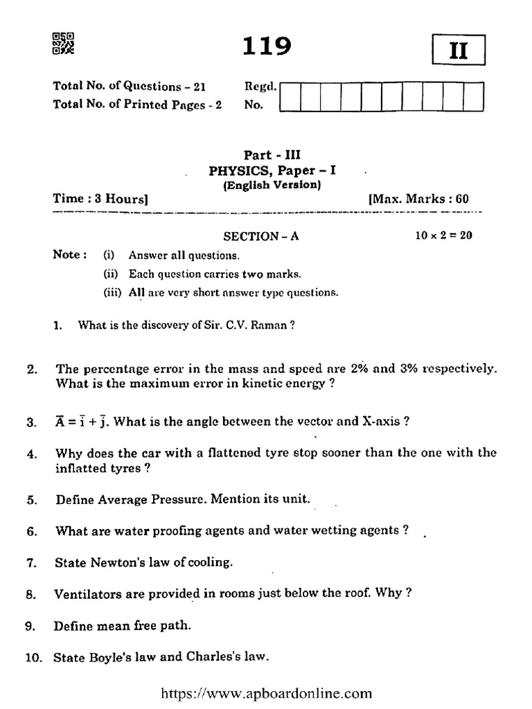 AP Inter 1 Year Physics English Version p1 119 2020 | PDF