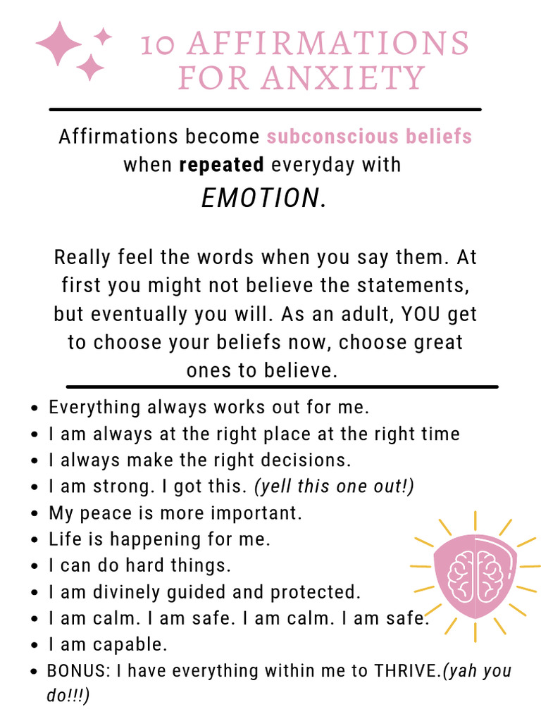 10 Daily Affirmations for Anxiety Relief | PDF