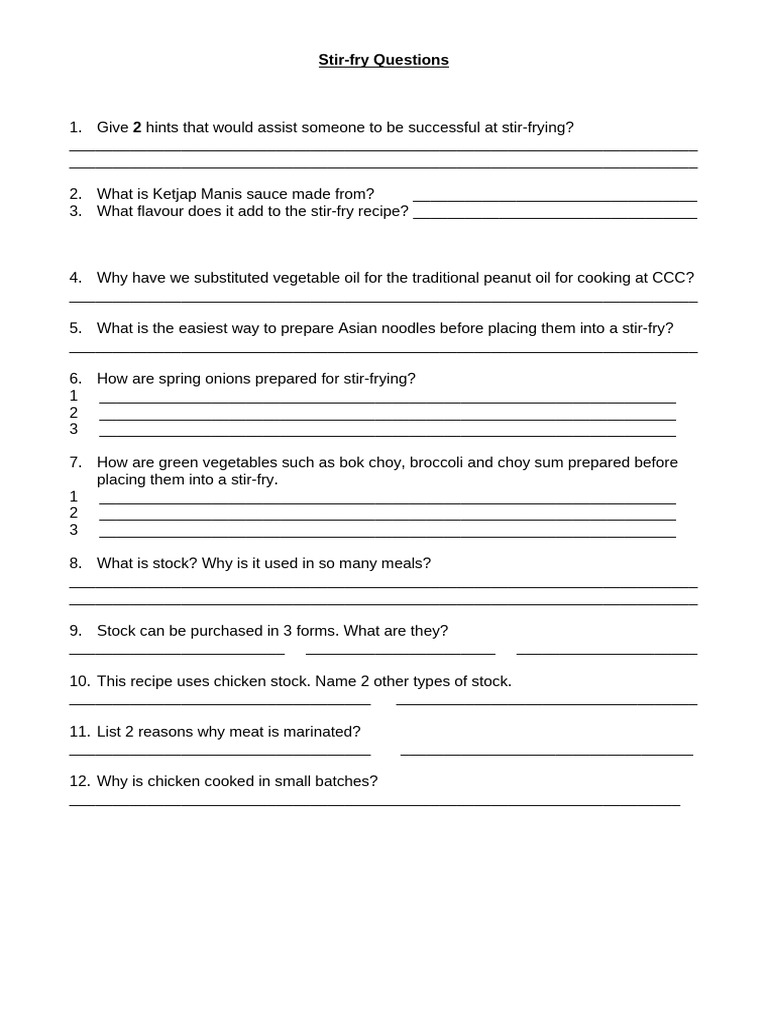 Chicken Noodle Stir Fry Questions | PDF