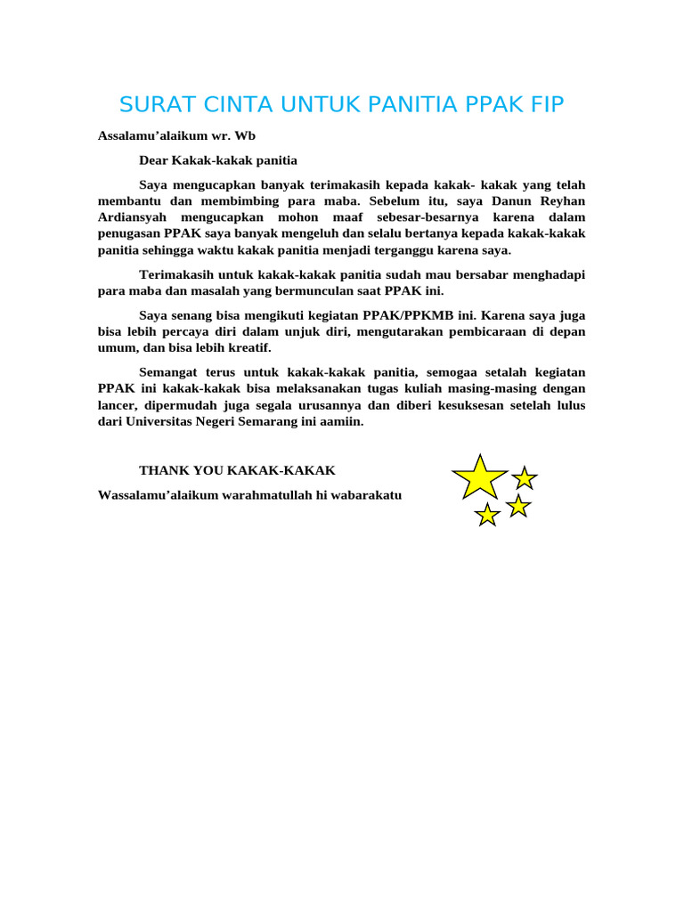 Surat Cinta Untuk Panitia Ppak Fip | PDF