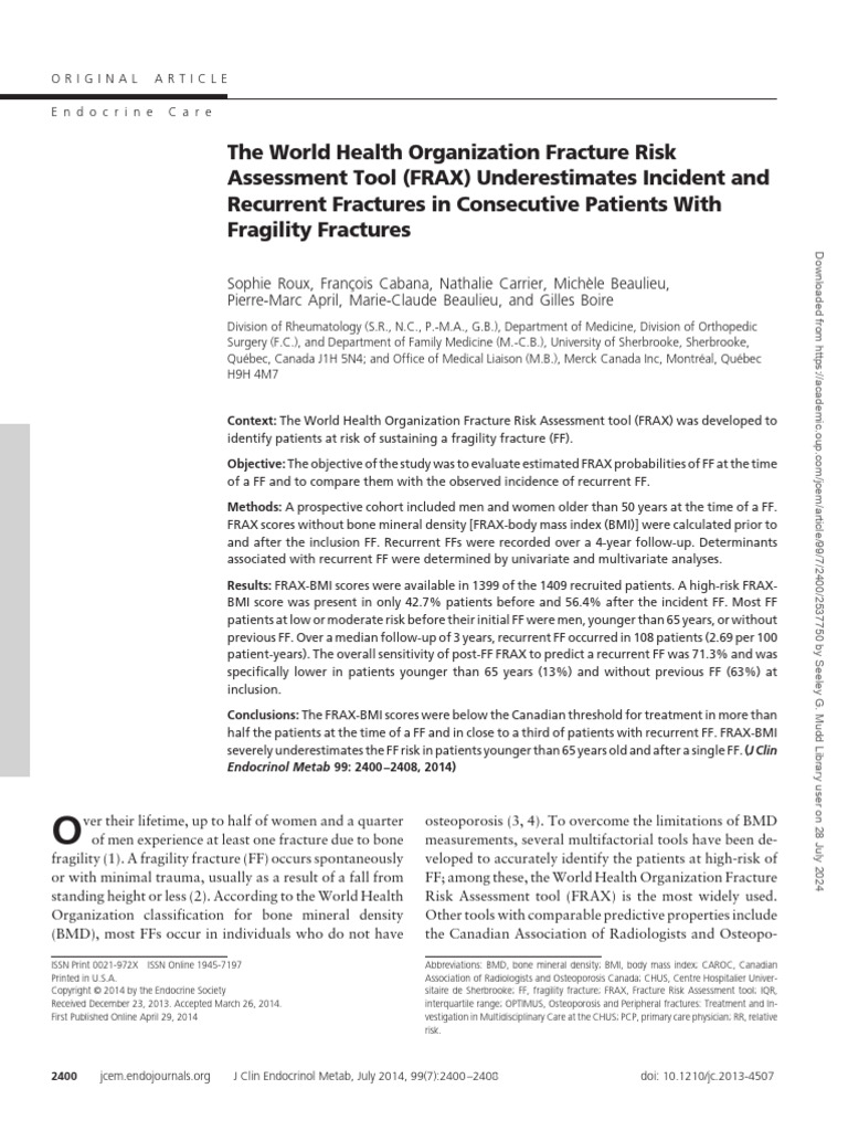 FRAX Tool Underestimates Fracture Risk | PDF | Osteoporosis | Clinical ...