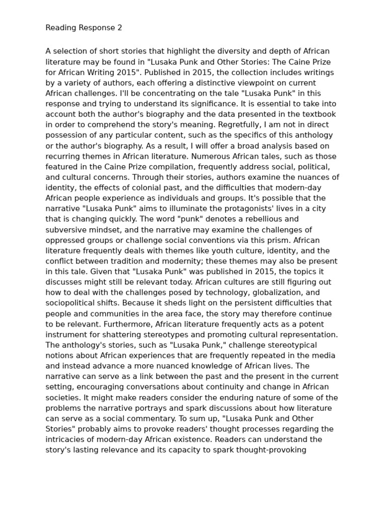 Lusaka Punk: Analyzing African Literature | PDF | Narrative | Liberal ...