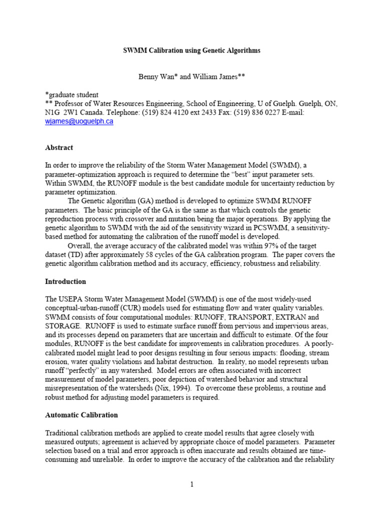 Wan James 2012 SWMM Calibration Using Genetic Algorithms | PDF | Sensitivity Analysis | Genetic ...