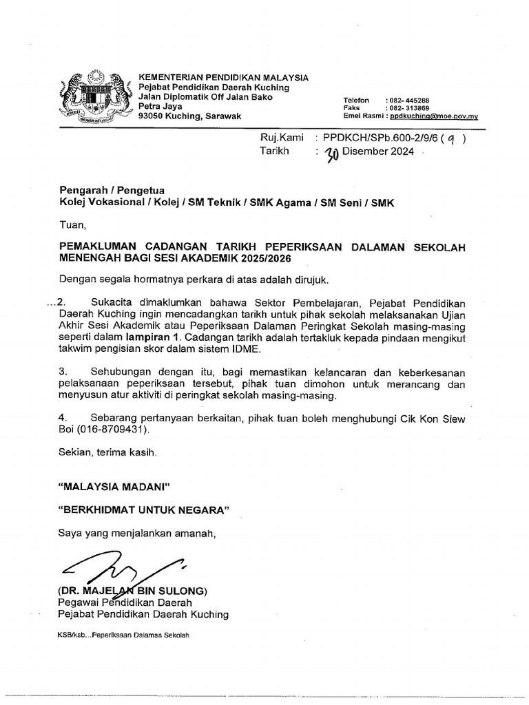 Pemakluman - Cadangan - Tarikh - Peperiksaan - Dalaman - Sekolah ...