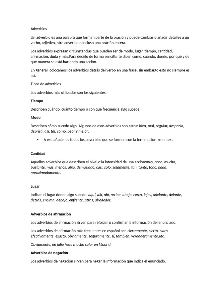 Adverbios | PDF | Adverbio | Unidades Semánticas