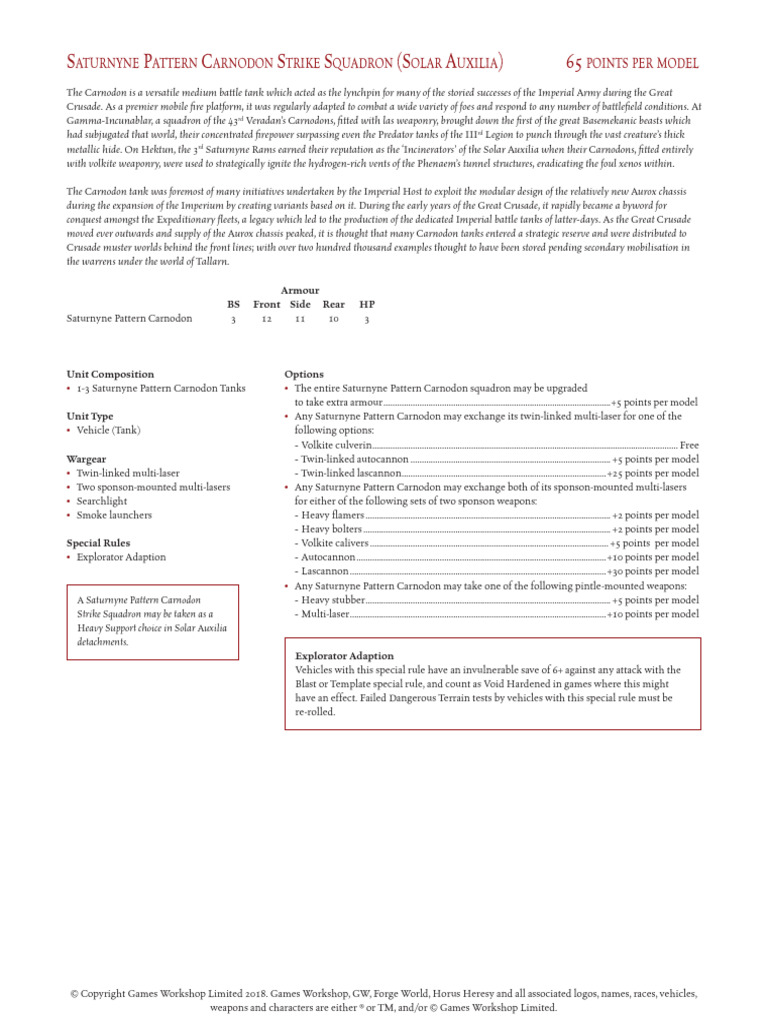 Warhammer 40k - Expansion Book - The Horus Heresy - Datasheet ...