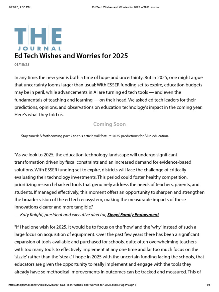 Ed Tech Predictions and Challenges for 2025 | PDF | Educational ...