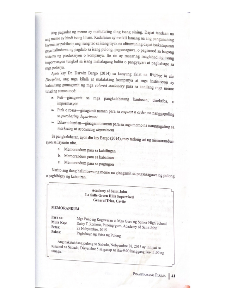Ang pagsulat ng memo ay maituturing ding isang sining. Dapat tandaan na | PDF