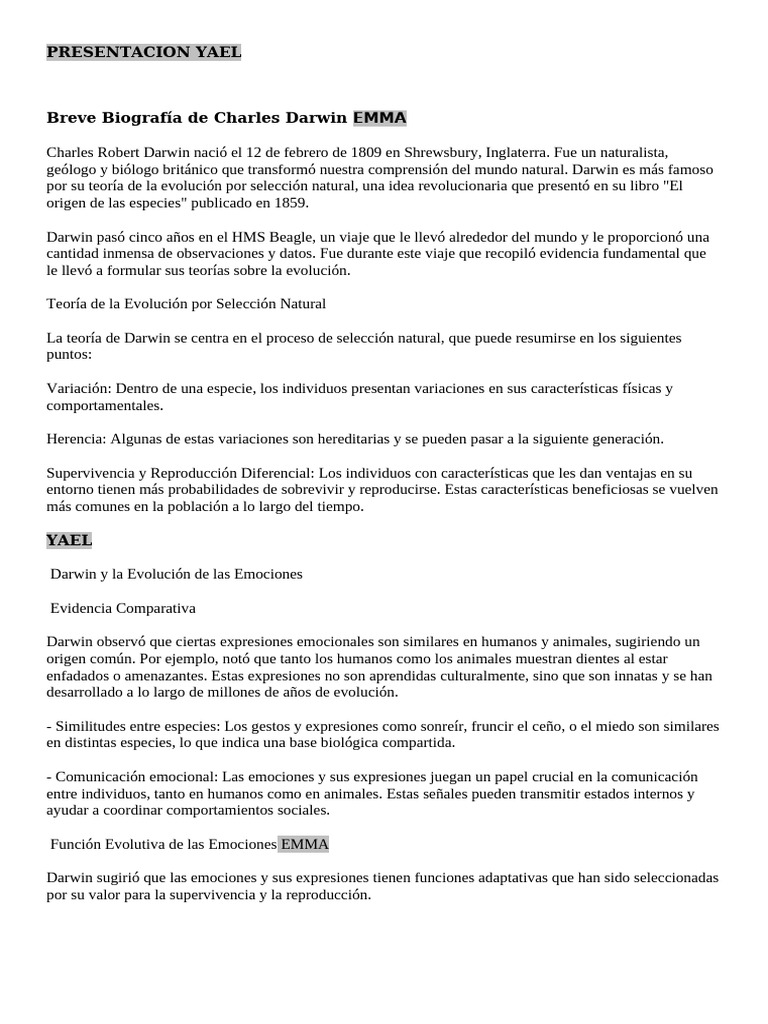 Darwin Evolución Y Emociones Pdf Las Emociones Charles Darwin