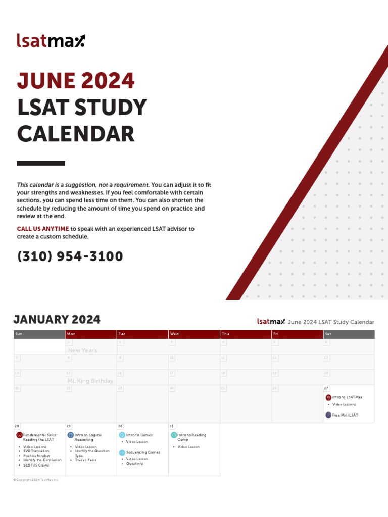 2024-06 - JUN 2024 LSAT Study Calendar | PDF | Law School Admission ...
