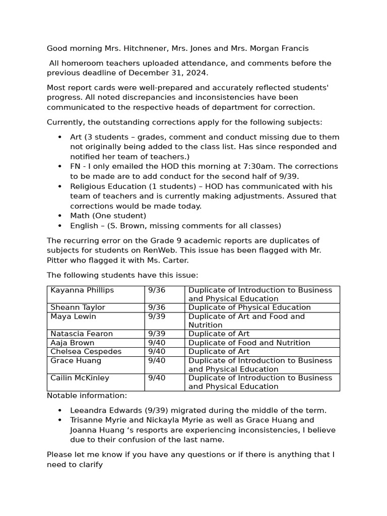 Grade 9 Report | PDF