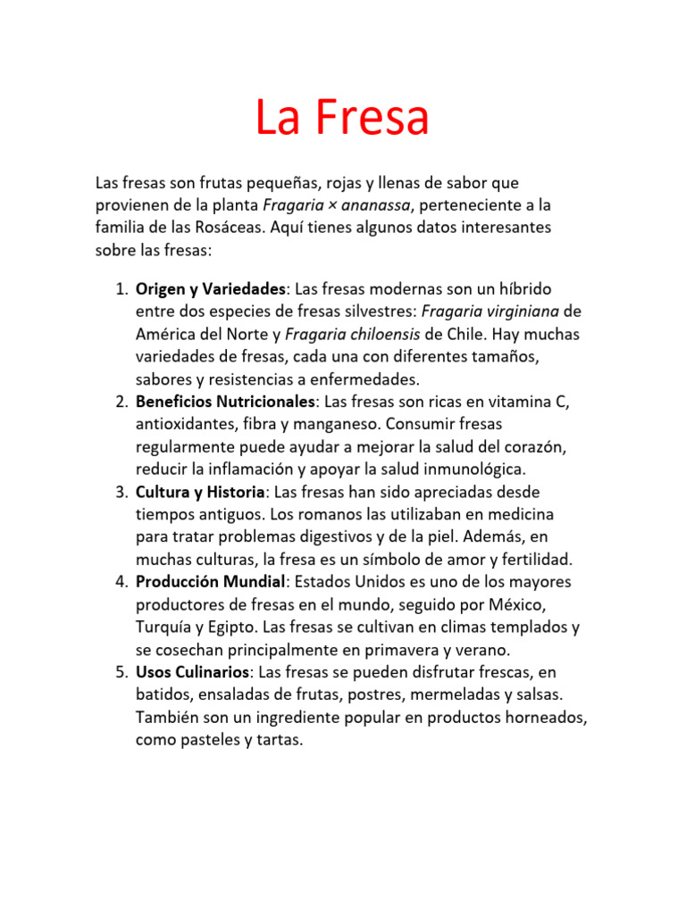 Beneficios y Variedades de las Fresas | PDF