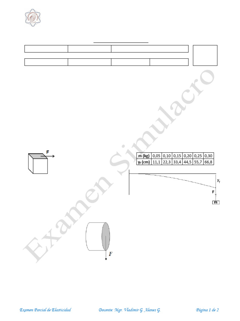 Examen Parcial 1 - Elasticidad (Simulacro) | PDF | Elasticidad (Física) | Ingeniería de Edificación