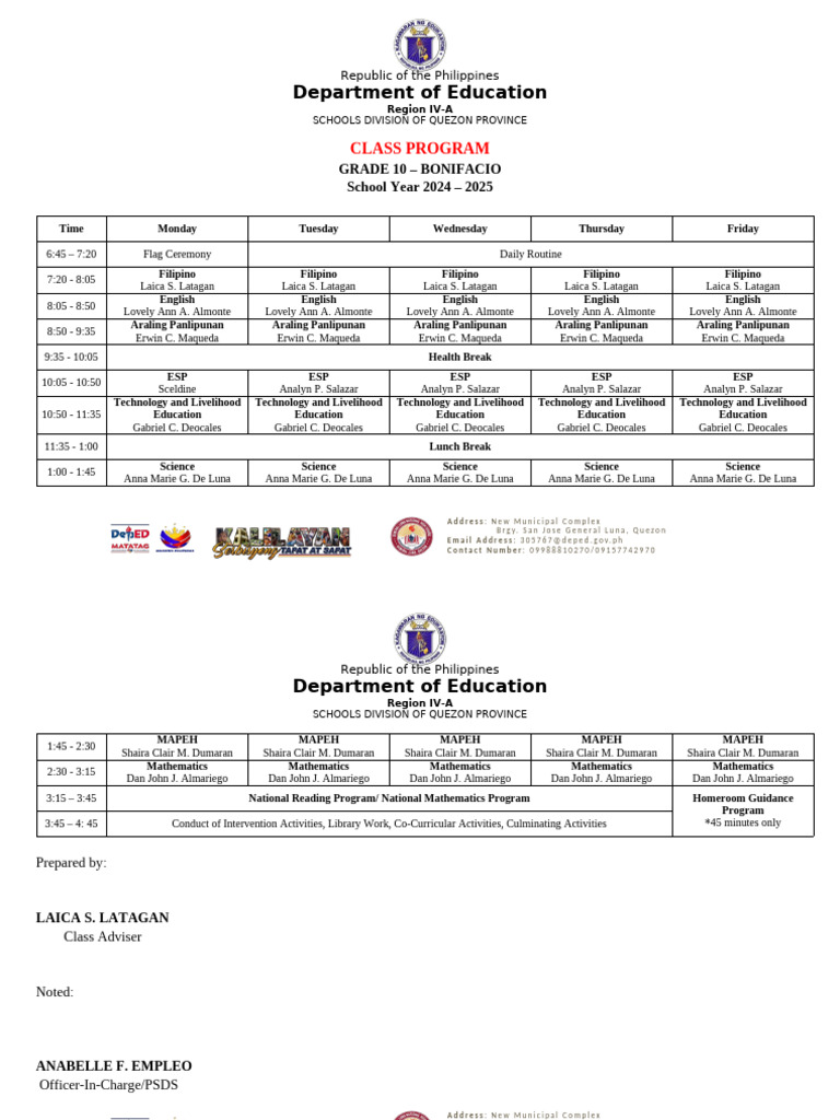 Class Program G10 Bonifacio | PDF | Philippines