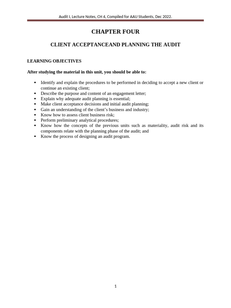 APP I Chapter 4, Client Acceptance & Planning The Audit | PDF | Audit ...