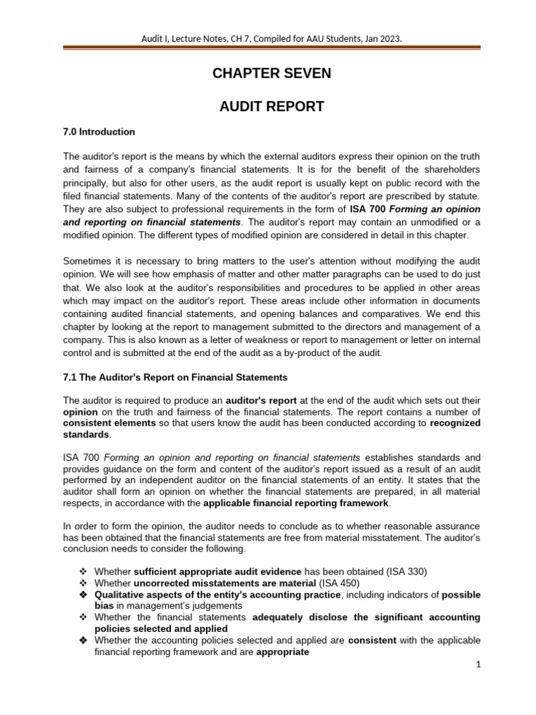 APP I - Chapter 7, Audit Report | PDF | Auditor's Report | Audit
