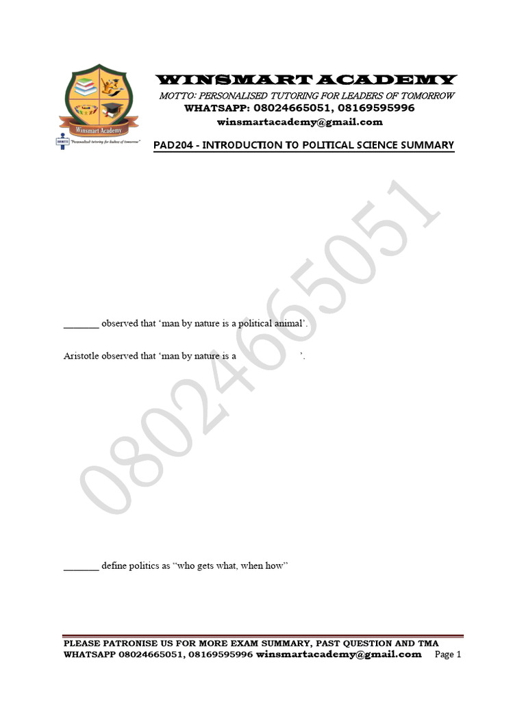 PAD204 Political Science Overview | PDF | Sovereignty | Science