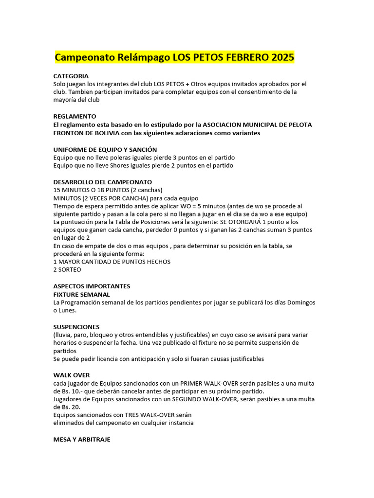 Campeonato Relámpago LOS PETOS FEBRERO 2025 | PDF | Multa (pena)