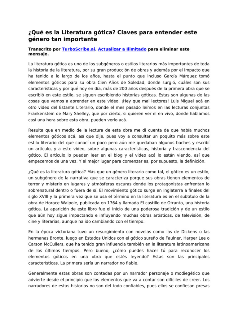 Claves de la Literatura Gótica | PDF | Ficcion gotica