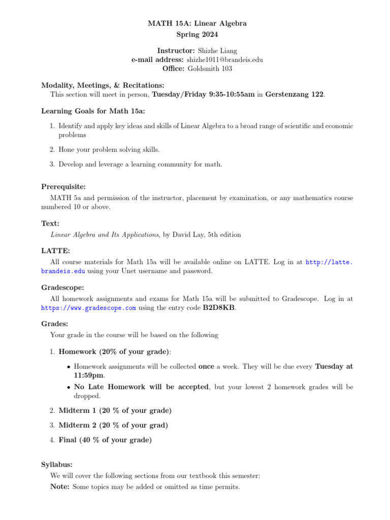 Math15A Syllabus | PDF | Eigenvalues And Eigenvectors | Matrix (Mathematics)