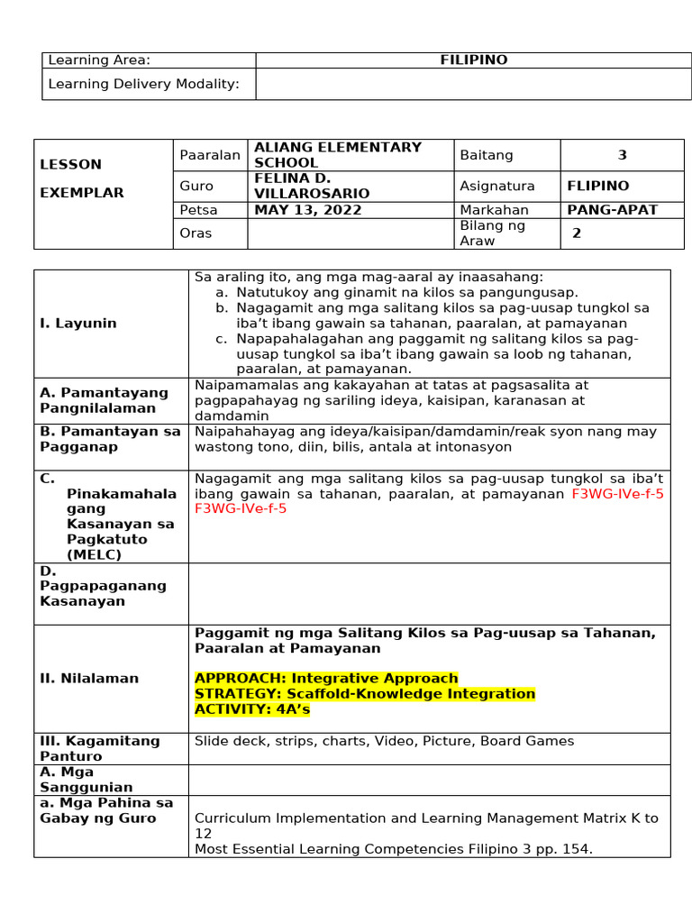 Lesson-Exemplar-in-Elementary-Filipino cot 2-Grade-3 FOR LWITHD - Copy ...