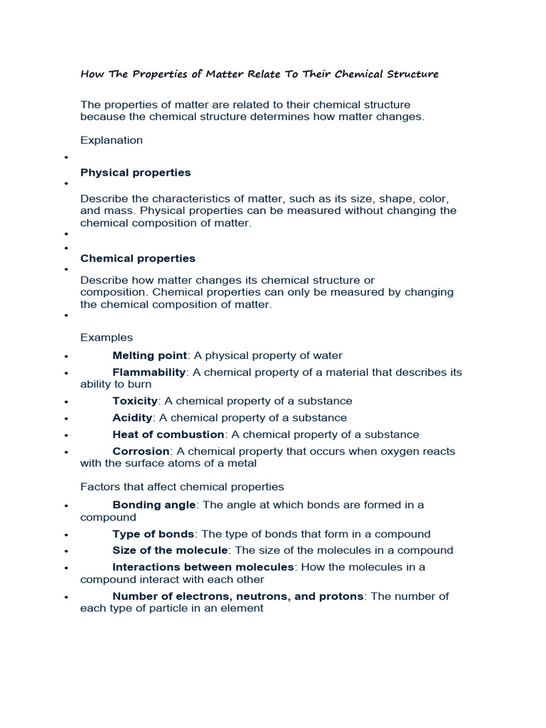 Matter Properties and Chemical Structure | PDF