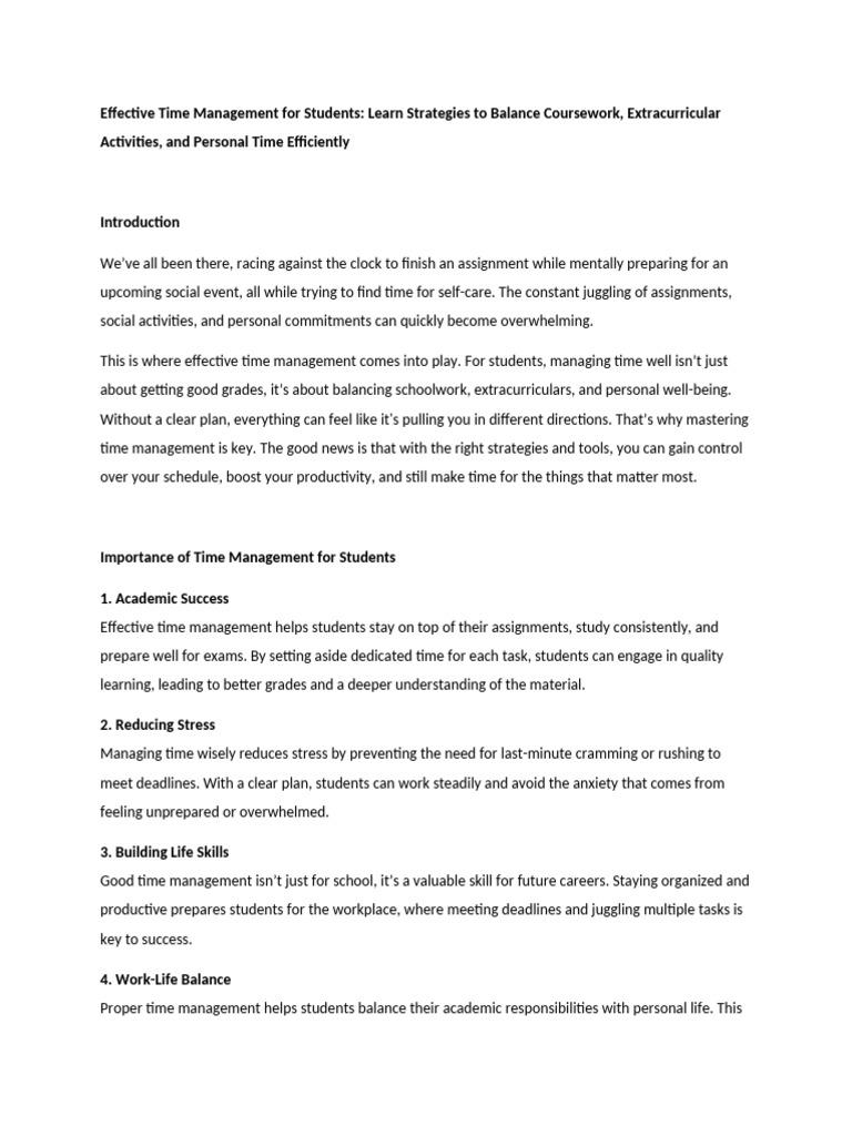 Effective Time Management Essay Blog | PDF | Time Management ...